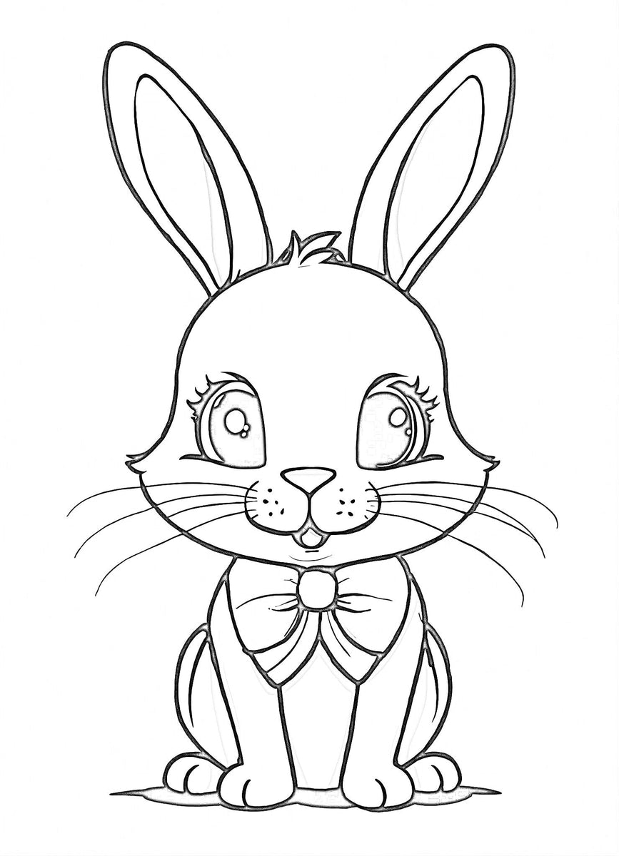 Ausmalbild süßer Hase mit Schleife – Sunny Artis